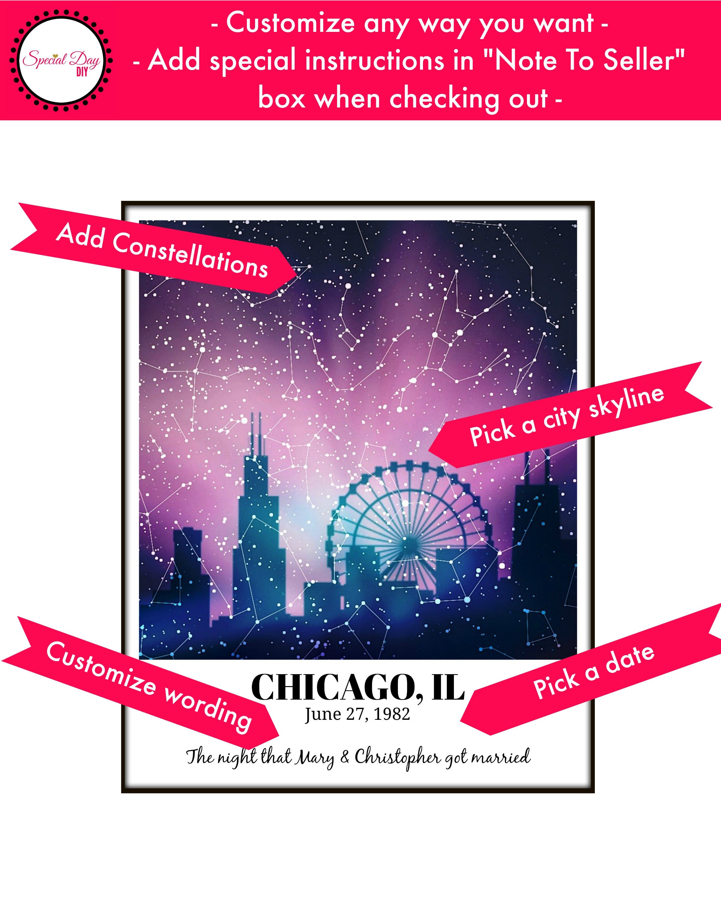 Chicago Skyline Wall Art, Custom Star Map, Chicago Print, Constellation ...