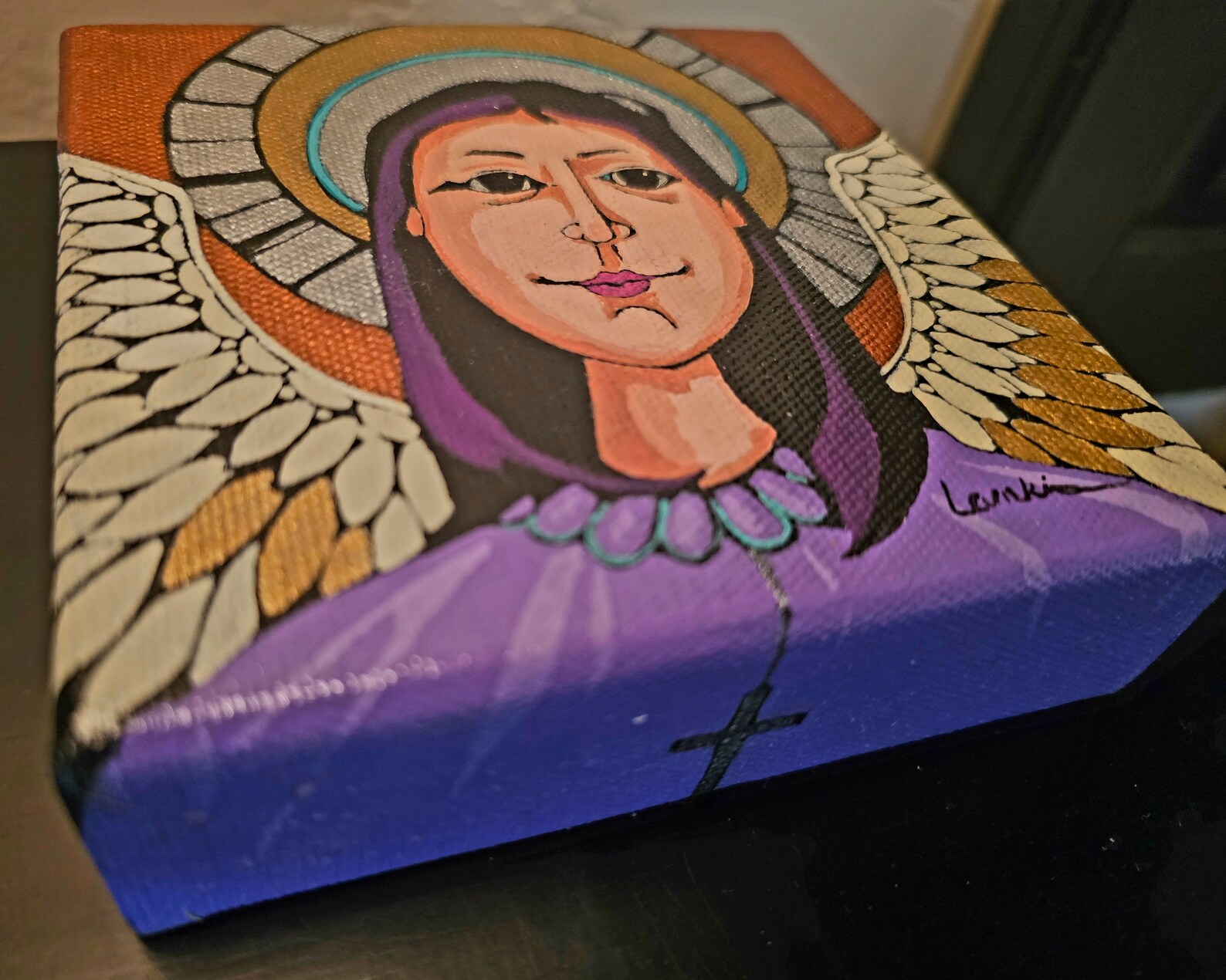 Original Signed JK Lamkin Purple Angel Canvas Painting 5 X 5 With Gold ...