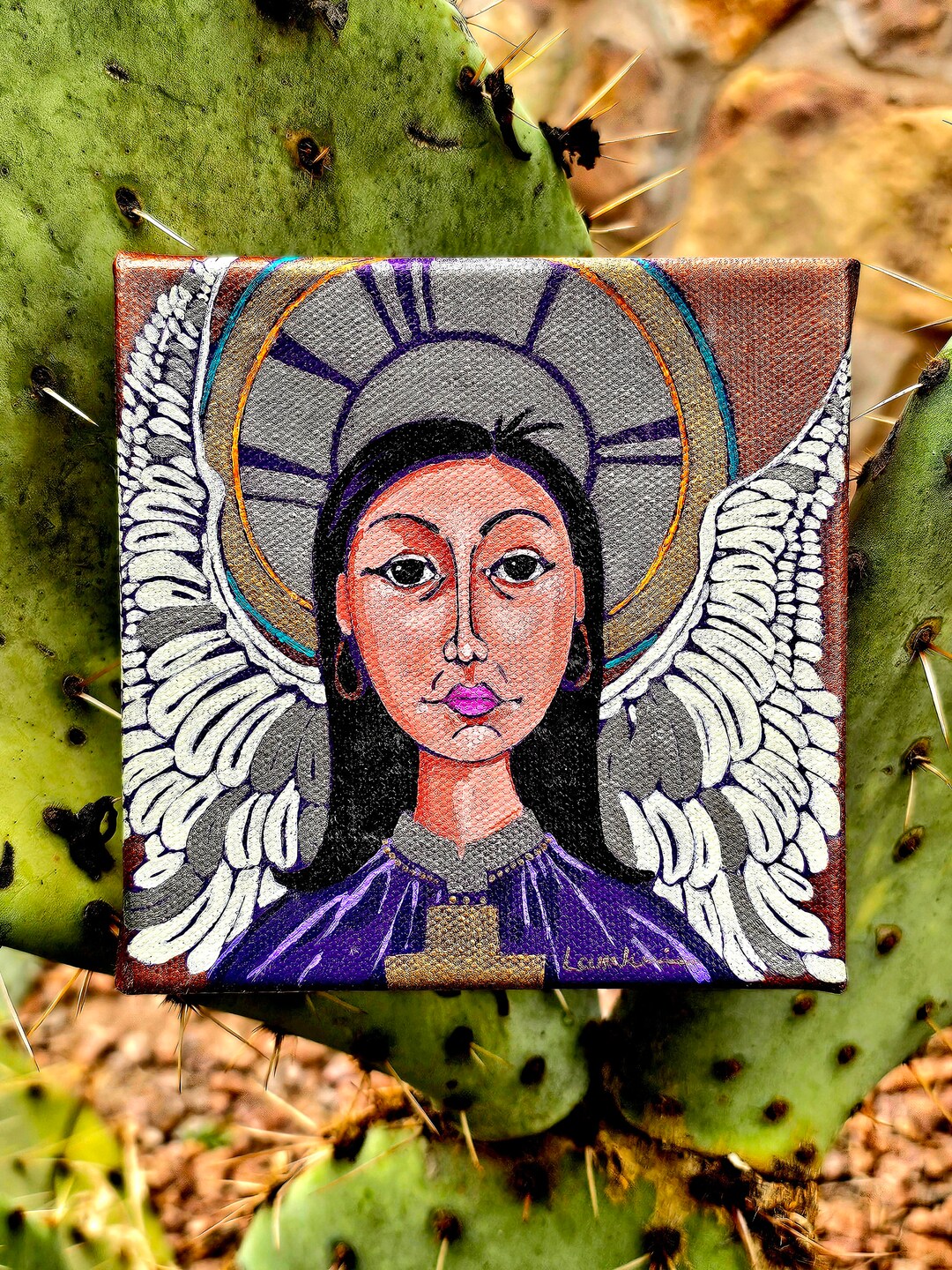 Signed JK Lamkin Angel Painting, Contemporary Southwest Icon, 5x5 - Etsy