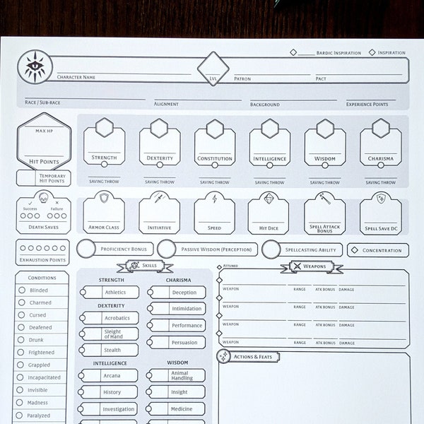 Dnd Character Sheet - Etsy