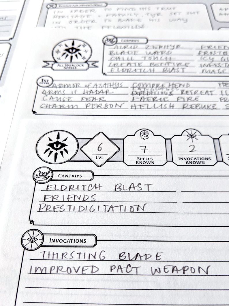 Warlock Custom Character Sheet - Printable and Form-fillable - Etsy ...