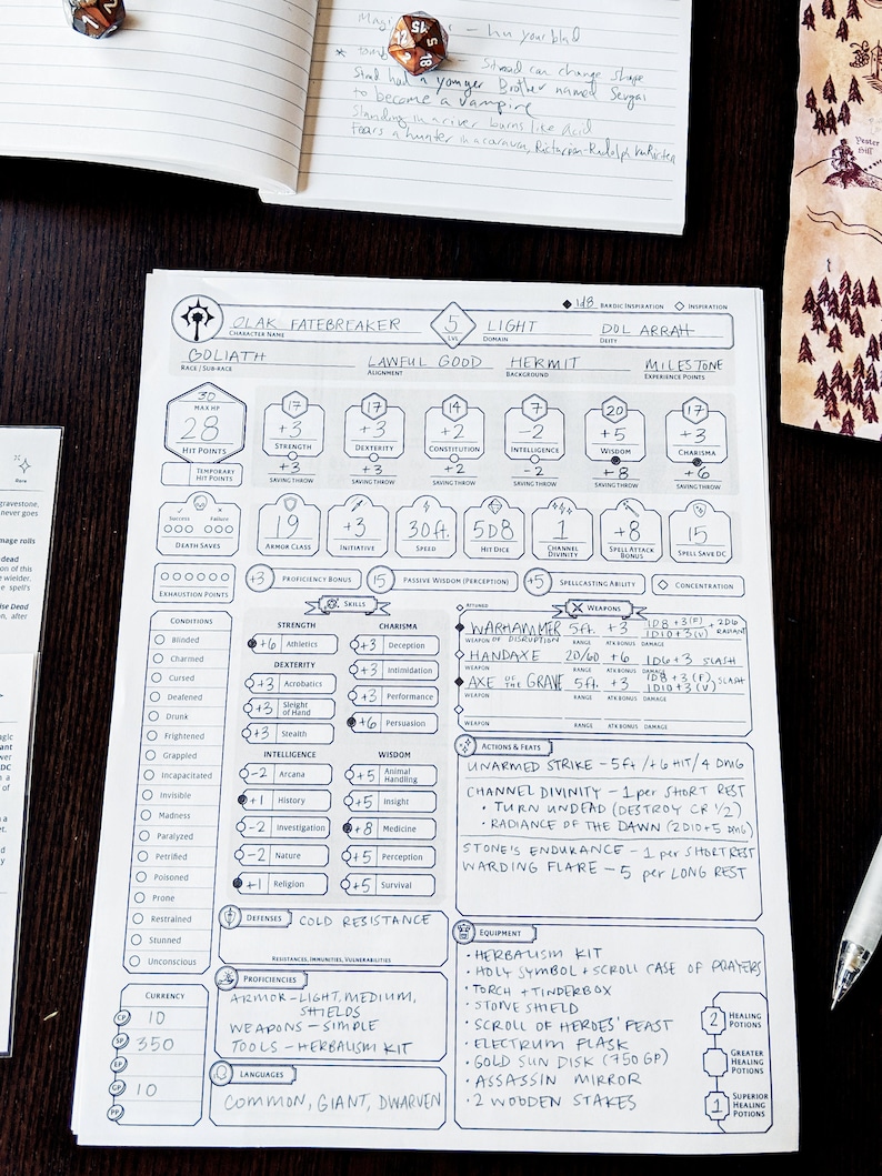Cleric Custom Character Sheet Printable and Form-fillable | Etsy Cleric Custom Character Sheet Printable and Form-fillable | Etsy