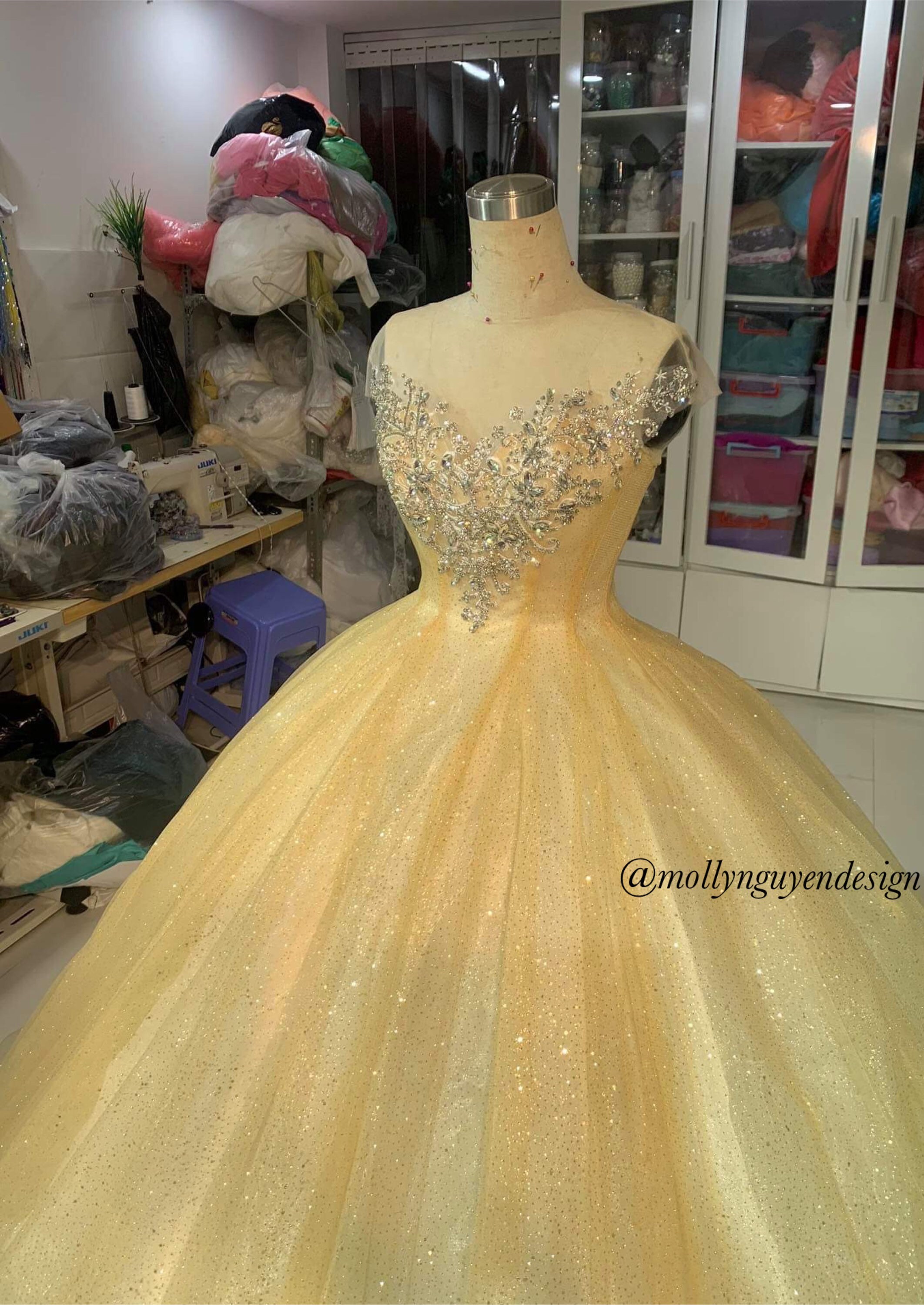 Light Gold Ballgown Ballgown Sparkly Wedding Dress | Etsy