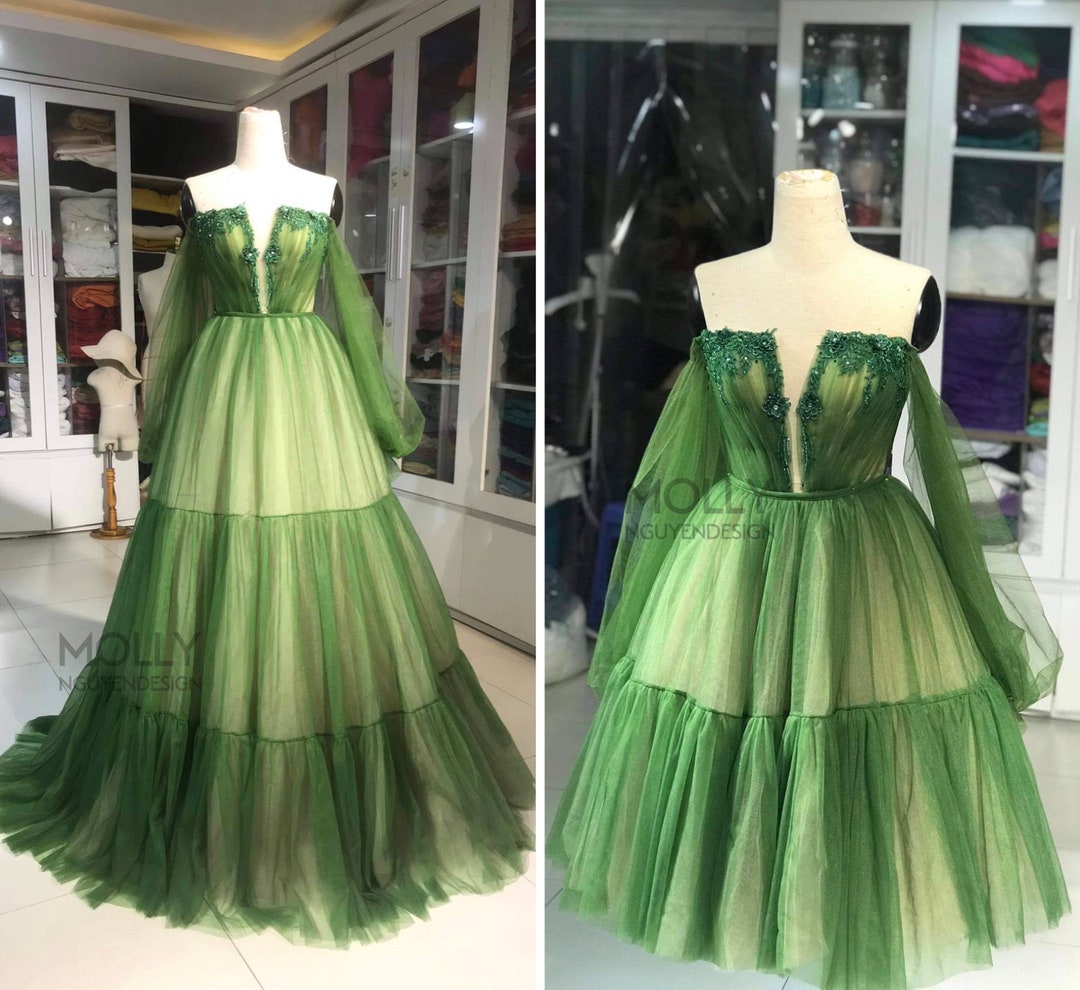 Full Set Green Dress 2 in One Style Tulle Dress Beautiful Dress Green ...