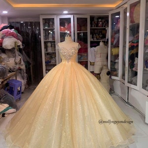 Light Gold Ballgown Ballgown Sparkly Wedding Dress Evening Dress Prom ...