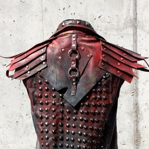 Red Leather Vest Studded Post Apocalyptic Vest Handmade Light Armor ...