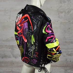 Graffiti Hand Painted Leather Jacket - Cyberpunk Outfit - Night City ...