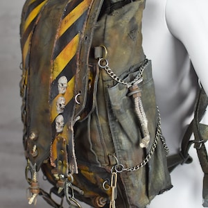 Post-apocalyptic Military Green Backpack With Biohazard Stripes and ...