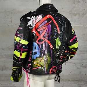 Graffiti Hand Painted Leather Jacket - Cyberpunk Outfit - Night City ...