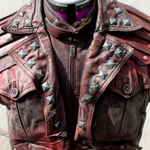 Red Leather Vest Studded Post Apocalyptic Vest Handmade Light Armor ...