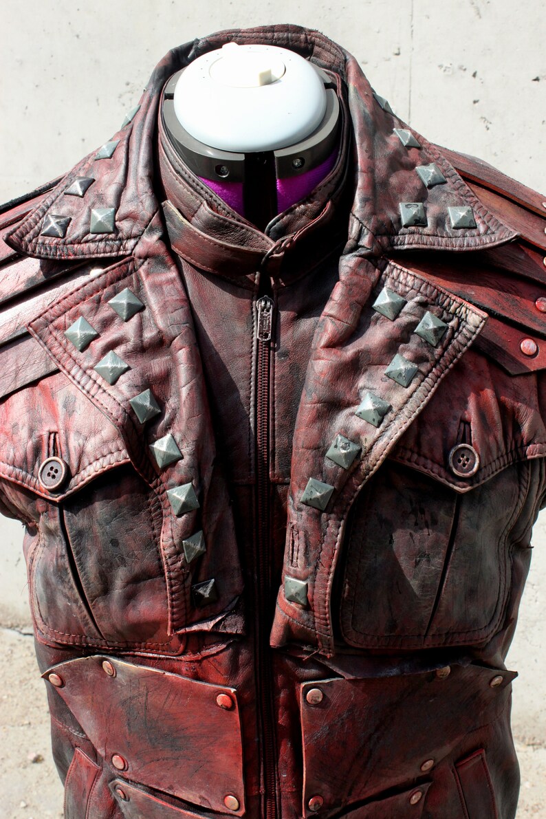 Red Leather Vest Studded Post Apocalyptic Vest Handmade - Etsy