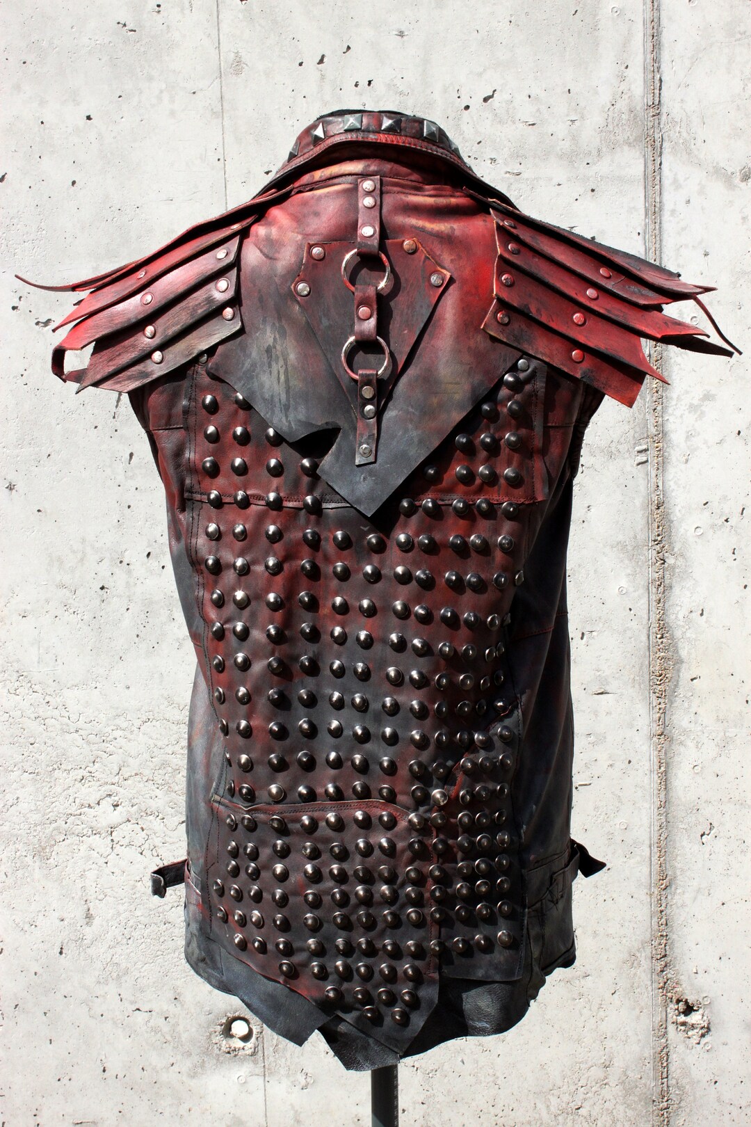 Red Leather Vest - Studded Post Apocalyptic Vest - Handmade Light Armor ...