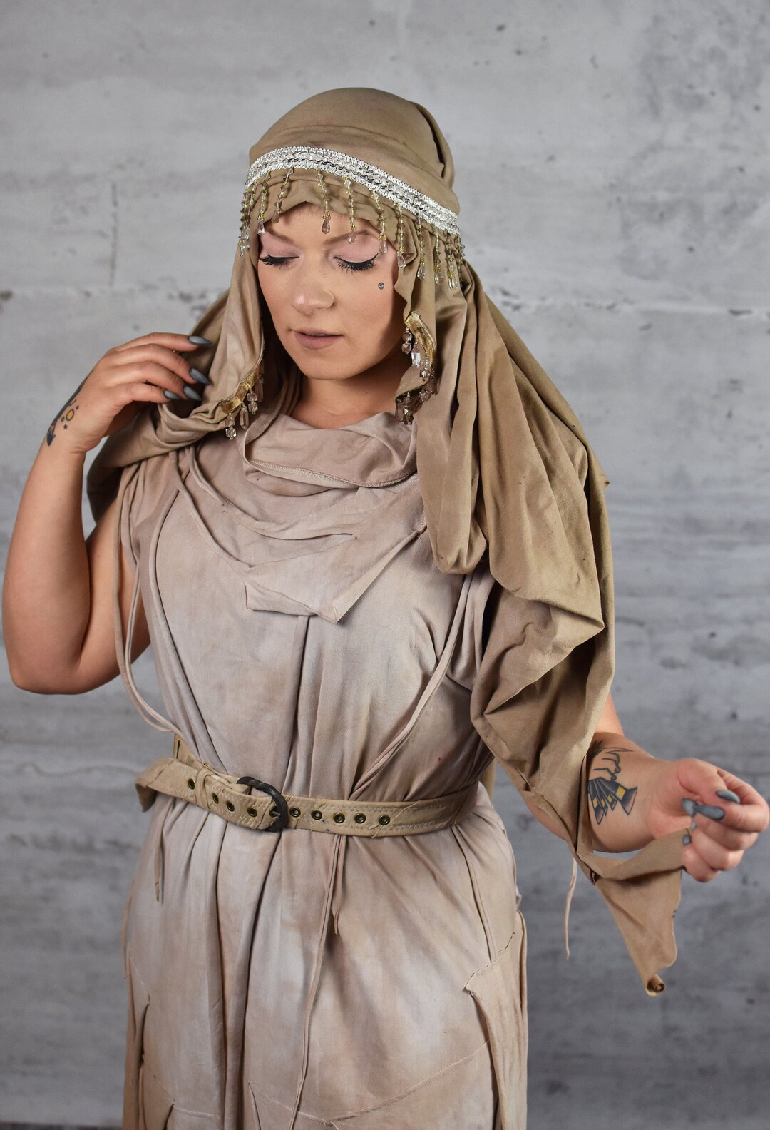 Nomadic Women's Headscarf - Desert Headcovering With Crystals - Layered ...