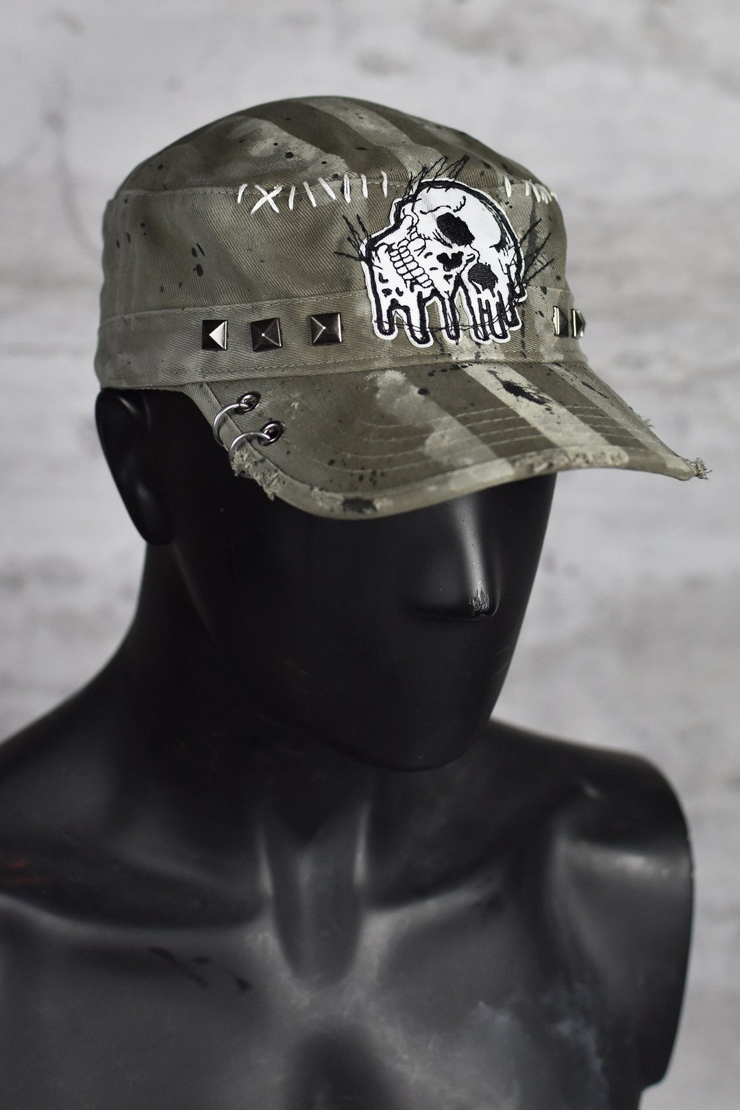 Melting Skull Field Cap Green Patrol Cap Edgy Outfit - Etsy