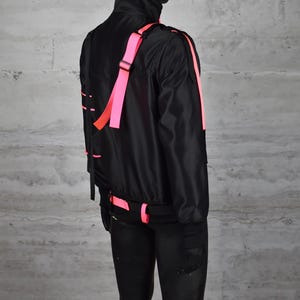 Uv-reactive Bomber Jacket With Pink Straps – Futuristic Streetwear ...