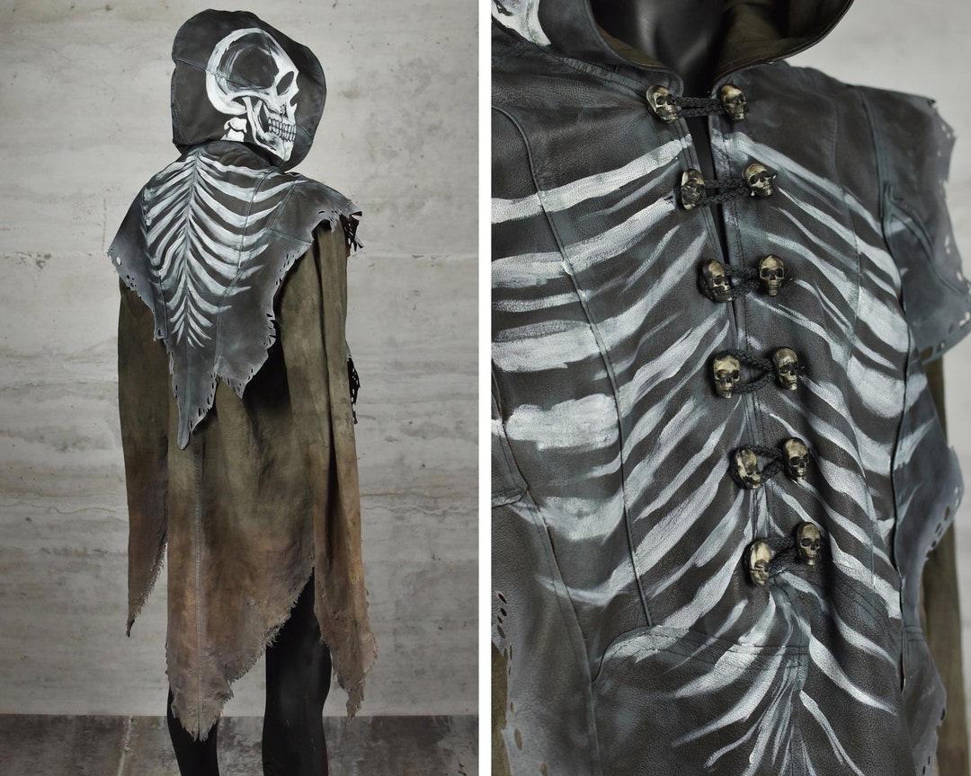 Apocalyptic Halloween Coat - Human Skull Hood - Skeleton Tunic ...