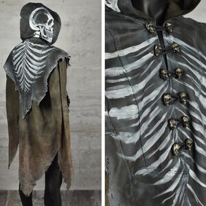 Apocalyptic Halloween Coat - Human Skull Hood - Skeleton Tunic ...