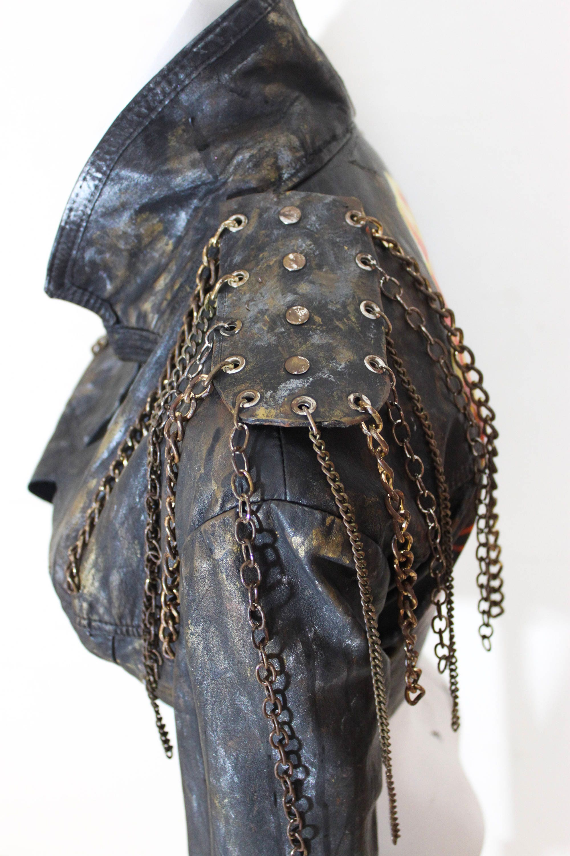 Post Apocalyptic Hand Painted Leather Jacket Sexy Rocker - Etsy