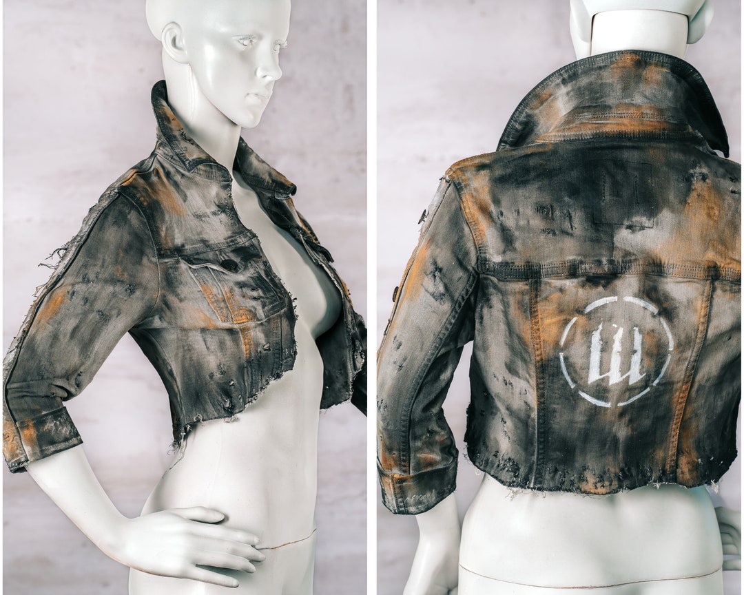Furiosa Jacket Distressed Denim Cropped Jacket Weathered Stage Costume ...