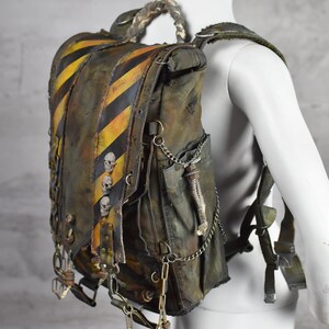 Post-apocalyptic Military Green Backpack With Biohazard Stripes and ...