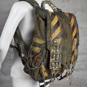 Post-apocalyptic Military Green Backpack With Biohazard Stripes and ...
