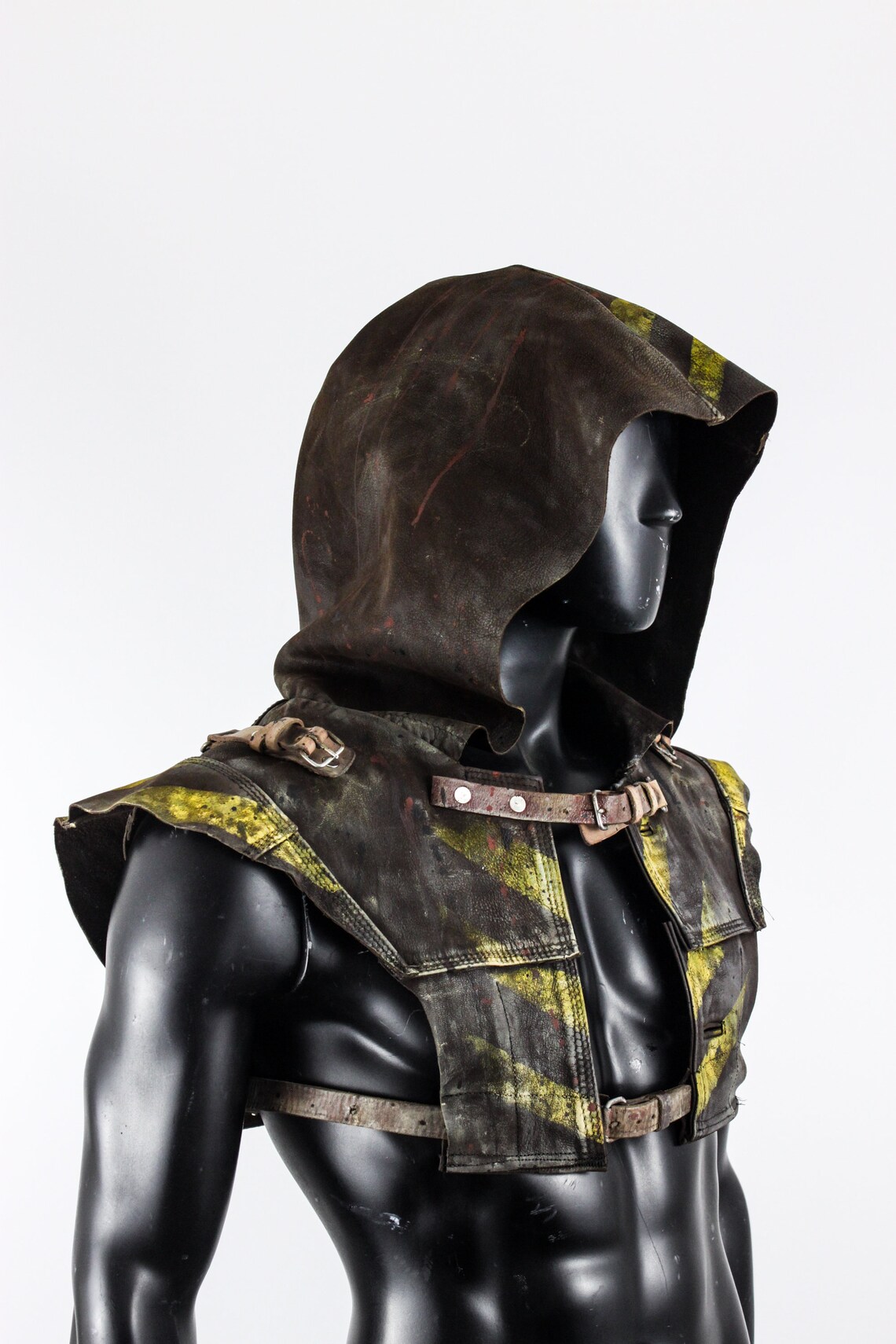 Post Apocalyptic Hood Brown Leather Cowl Handmade Hood - Etsy