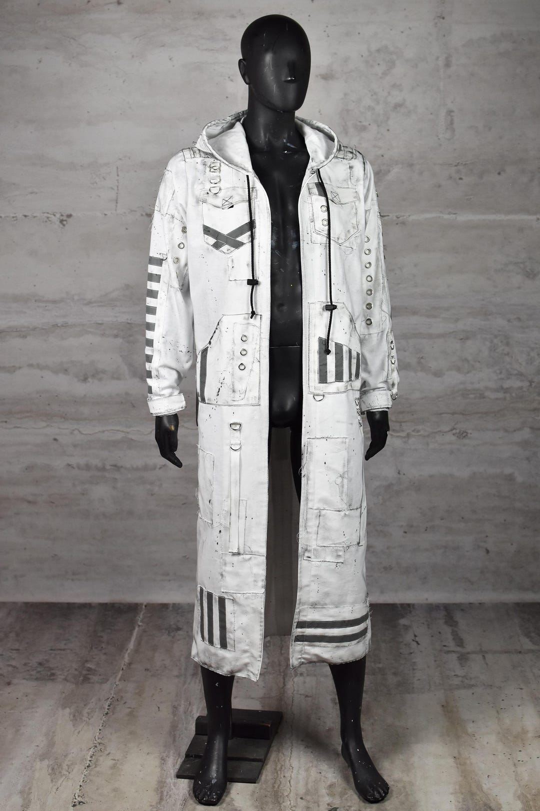 UV Reactive Long Coat - Futuristic Hooded Jacket - Cyberpunk Clothing ...