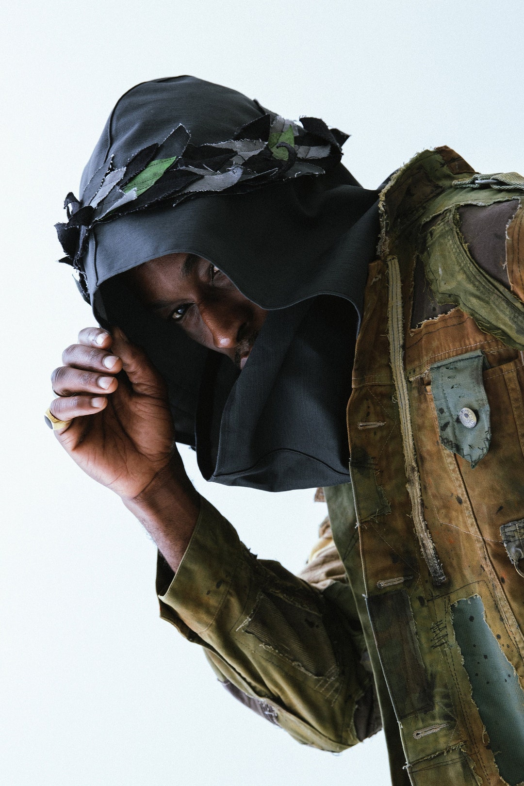 Handmade Post-apocalyptic Denim Hood With Snake Skin Details, Edgy ...