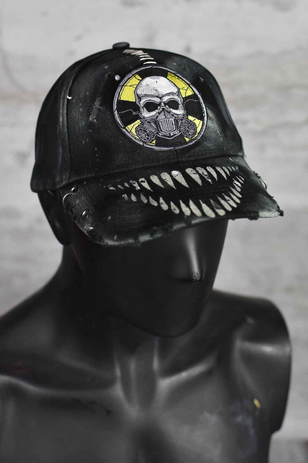 Skull Baseball Cap Punk Rock Outfit Edgy Trucker Cap Creepy Smile Peak ...