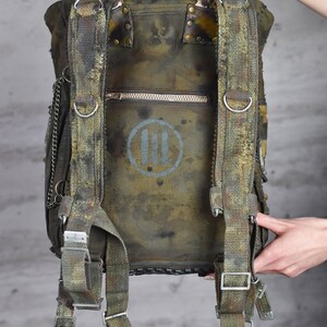 Post-apocalyptic Military Green Backpack With Biohazard Stripes and ...