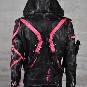 Neon Rebellion Jacket - Biker-style Cut With Pink Teachwear Straps ...