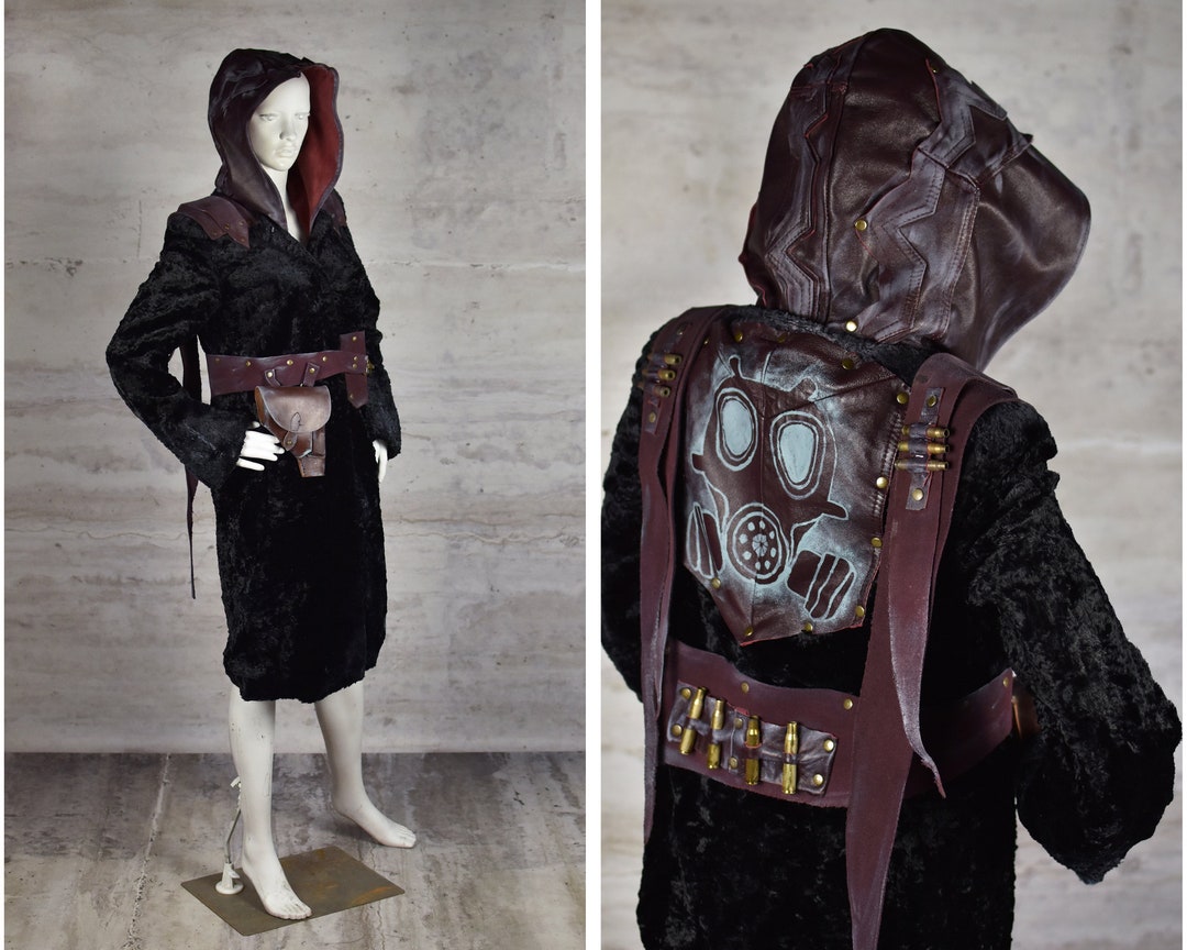 Black Fluffy Hooded Coat Stalker Overcoat Jacket Handmade Fashion Post ...