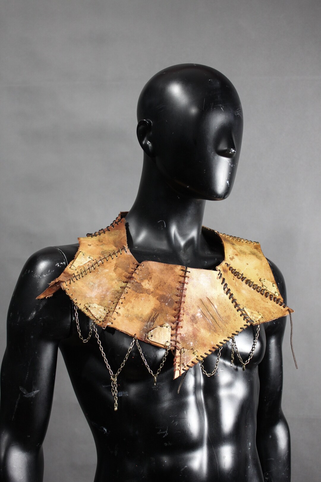 Handcrafted Post-apocalyptic Leather Collar With Chains – Unique ...