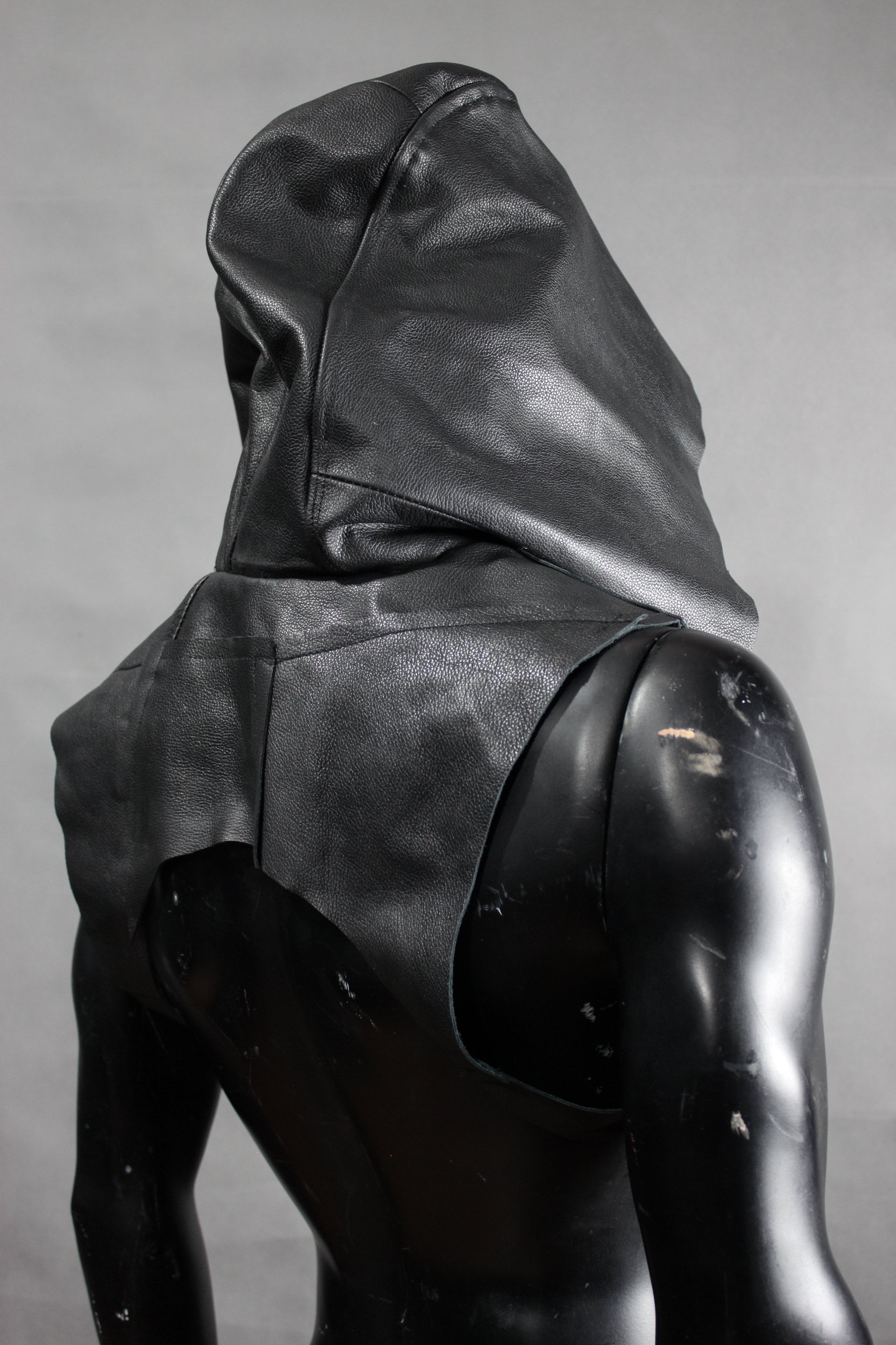 Post Apocalyptic Hood - Black Leather Hood - Upcycled Leather Muffler ...
