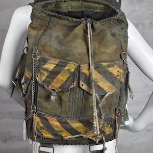 Post-apocalyptic Military Green Backpack With Biohazard Stripes and ...