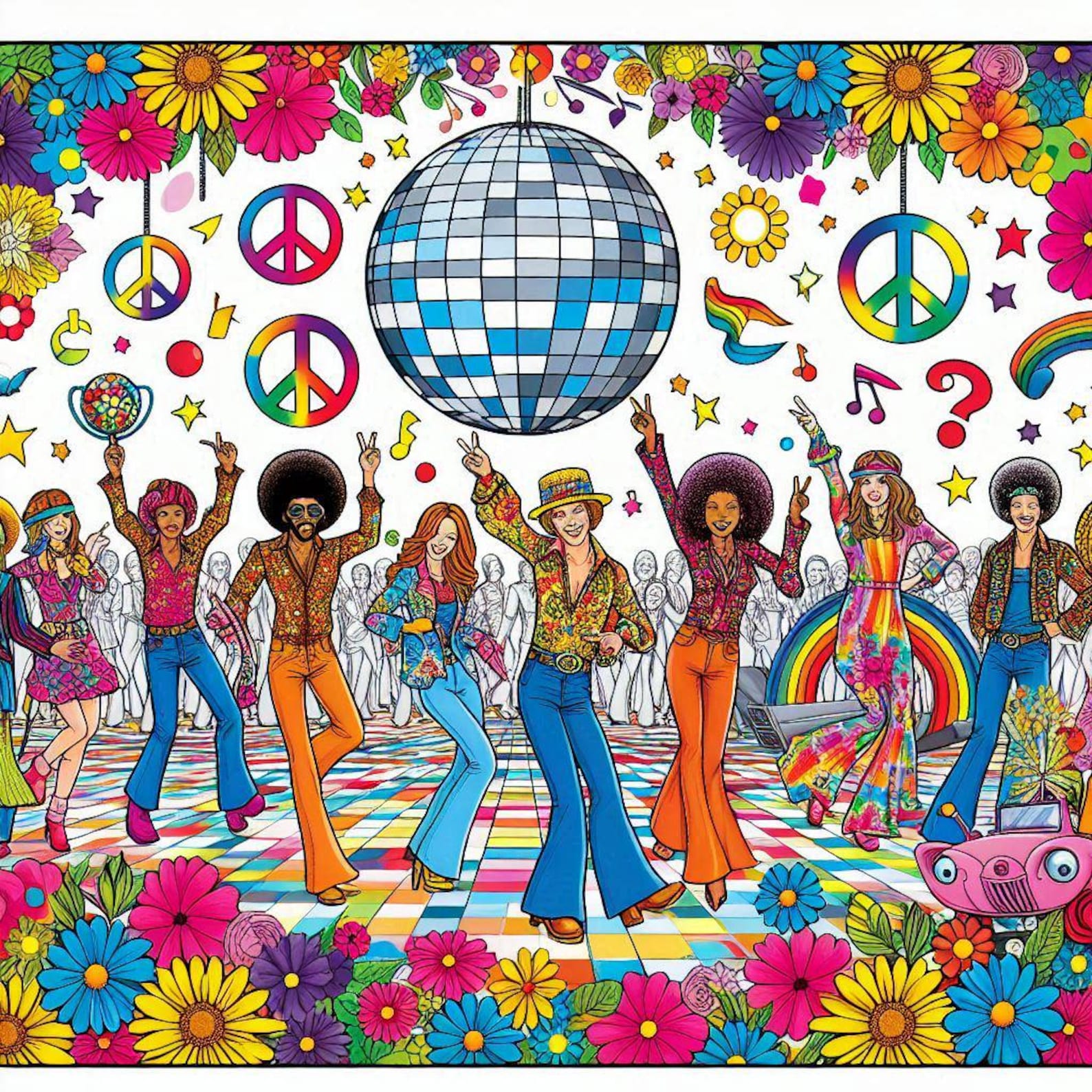 Fun 1970s Theme Coloring Pages -6 Coloring Pages. - Etsy
