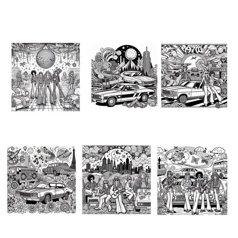 Fun 1970s Theme Coloring Pages -6 Coloring Pages. - Etsy
