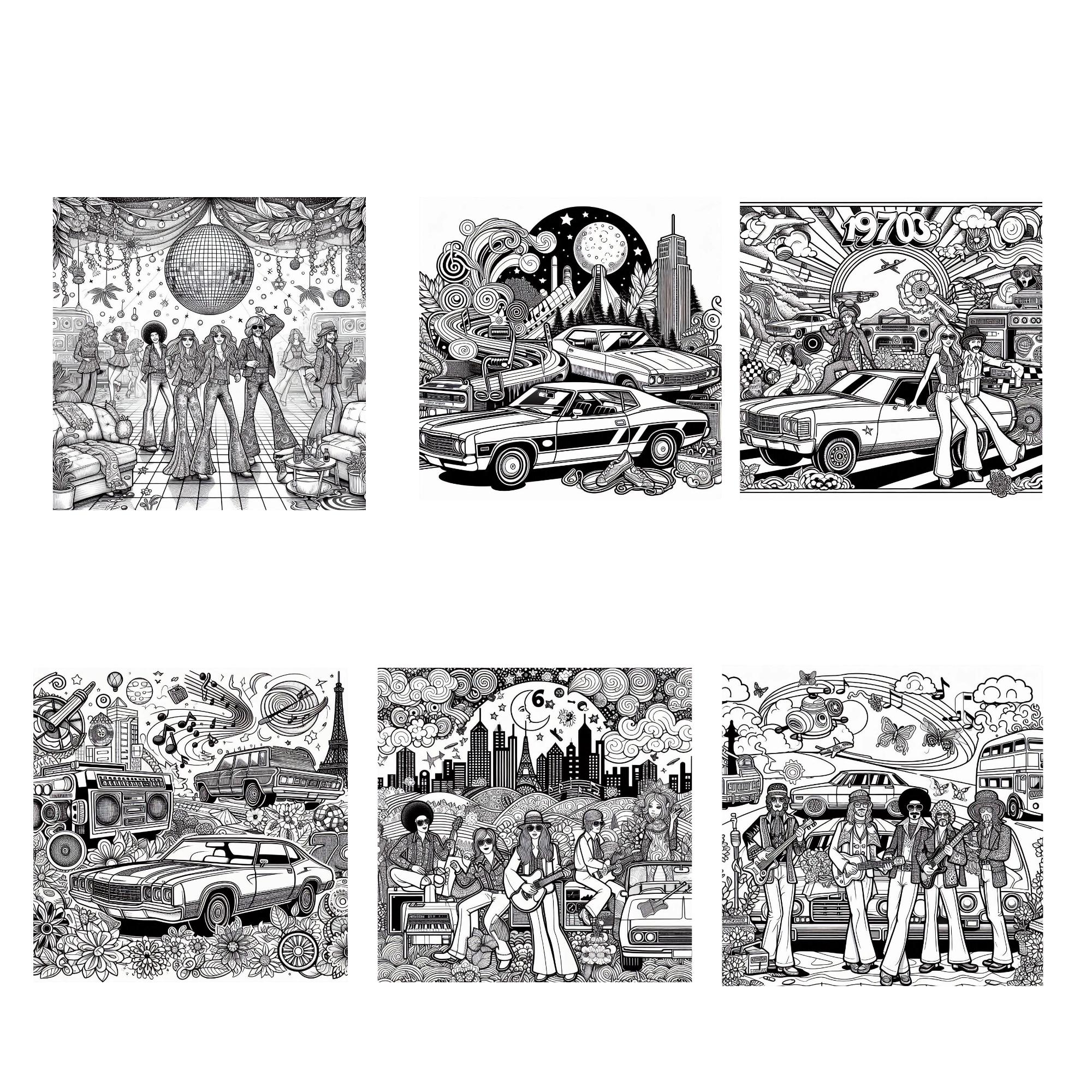 Fun 1970s Theme Coloring Pages -6 Coloring Pages. - Etsy
