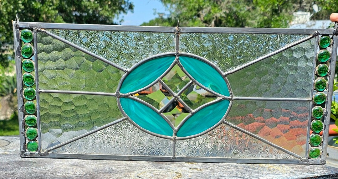 Textured Clear and Green Leaded Stained Glass Panel - Etsy