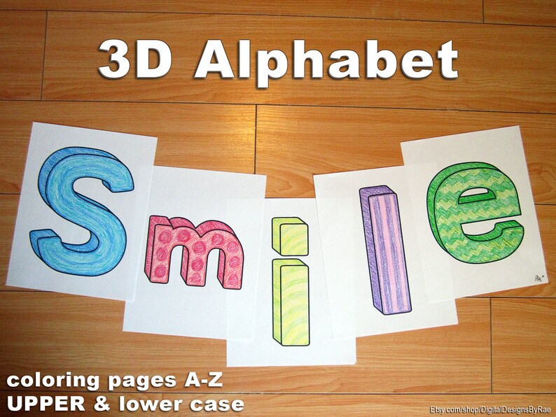 3D Alphabet Printable Coloring Pages - Etsy
