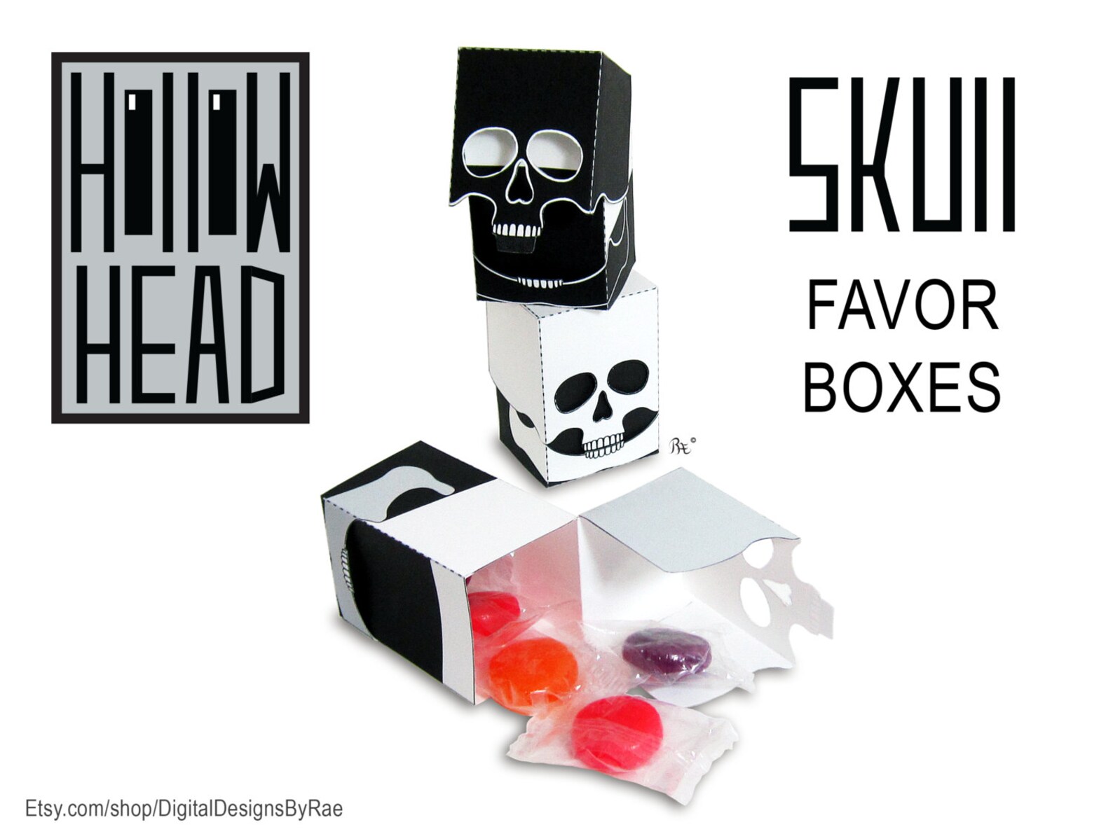3 Shades of Green Skull Hollow Head Mini Favor Boxes Printable ...