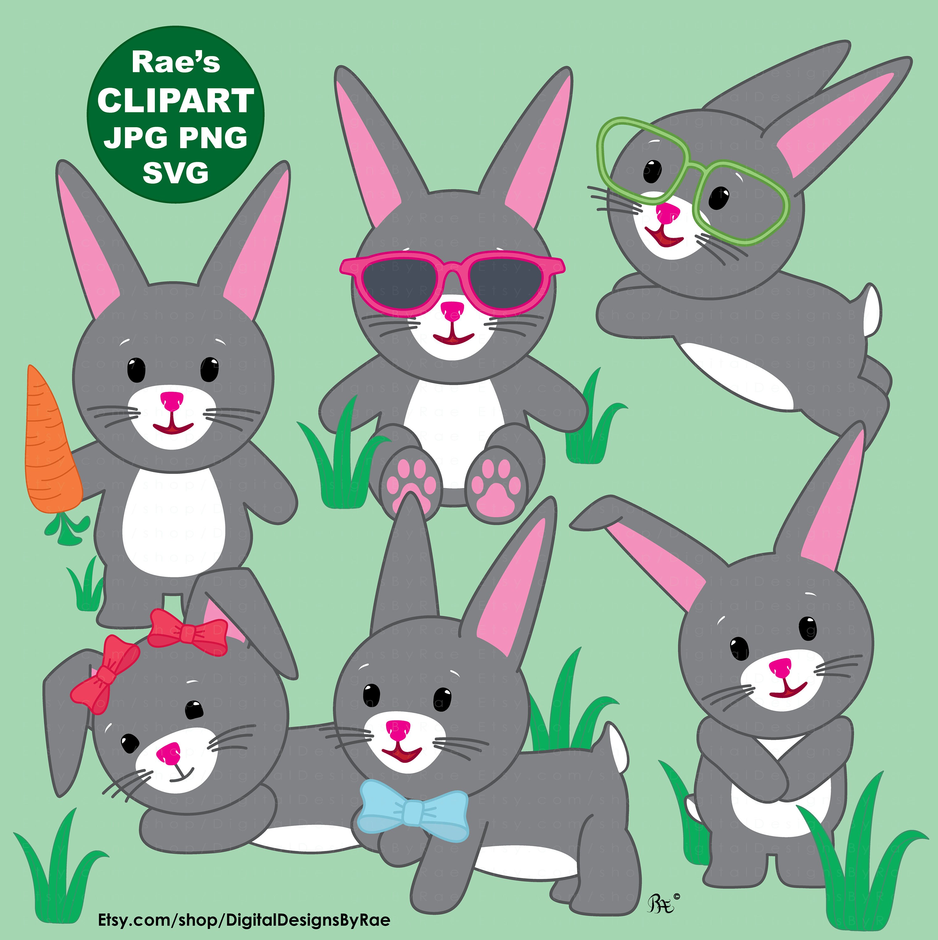 Glad Gray Rabbits Digital Clipart Set - Etsy