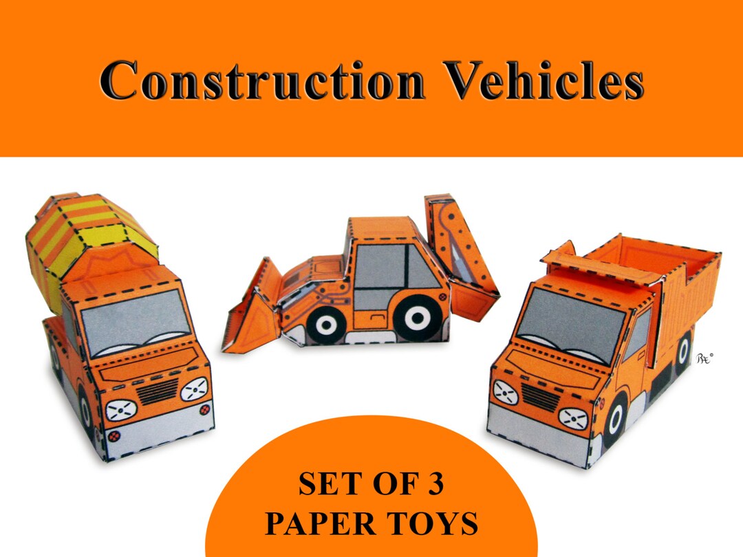 Construction Vehicles Paper Toy Vehicle Models Set of 3 - Etsy