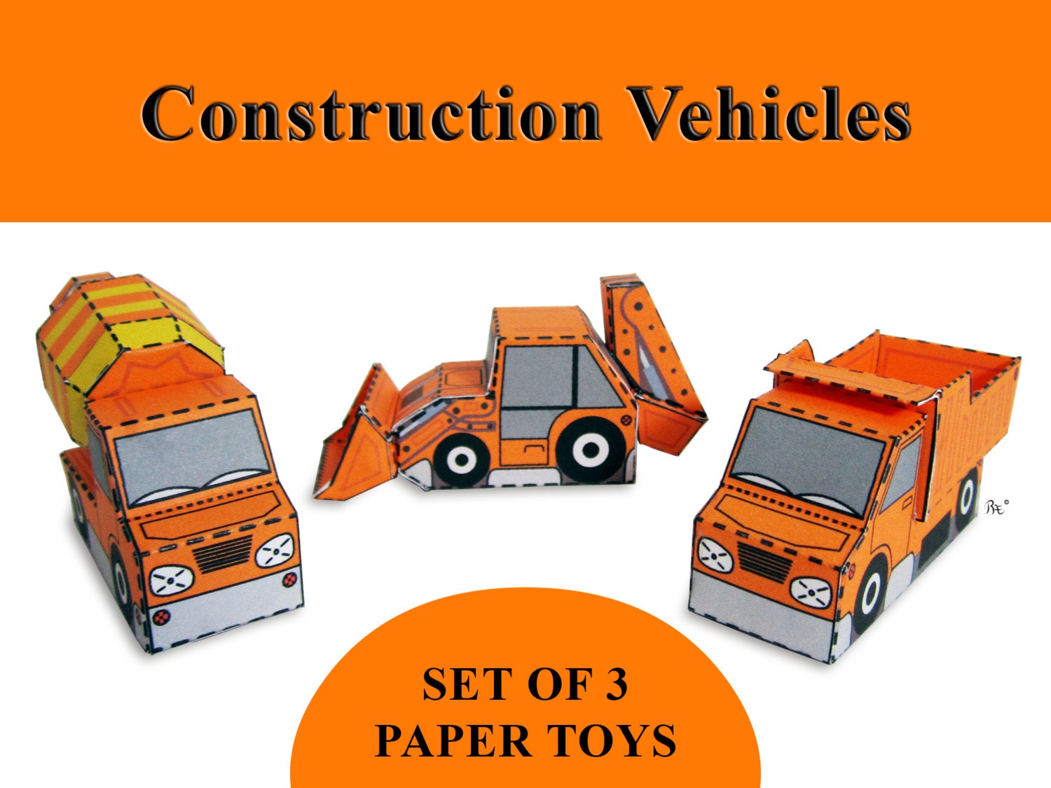 Construction Vehicles Paper Toy Vehicle Models Set of 3 - Etsy