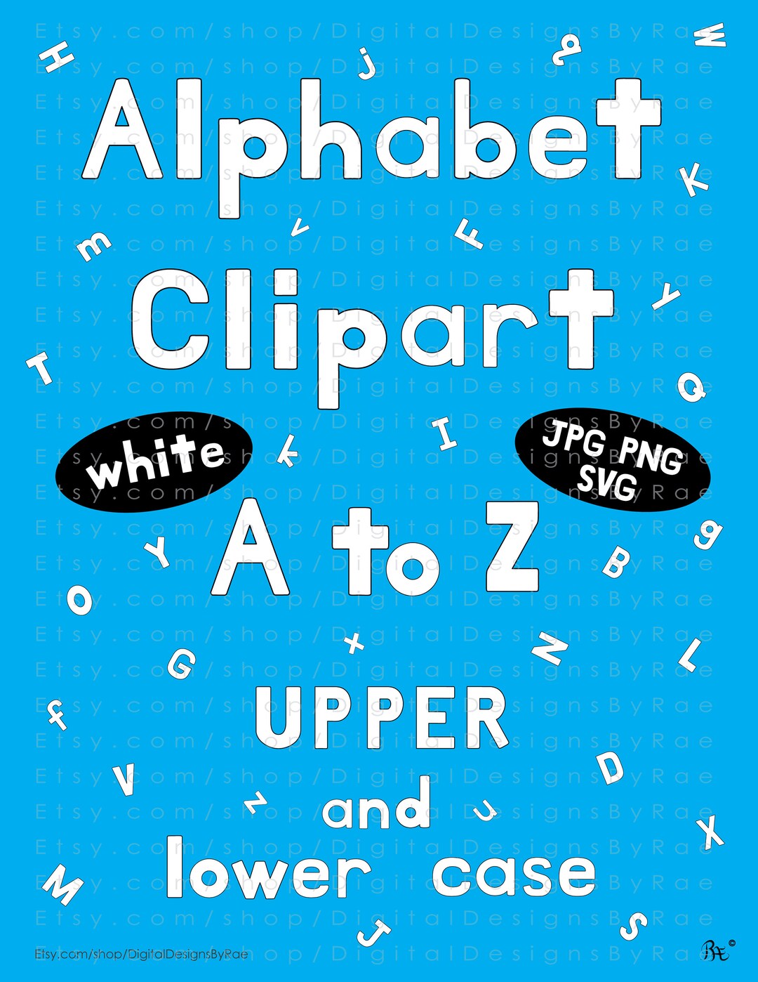 White Alphabet Clipart Set A-Z Upper & Lowercase - Etsy