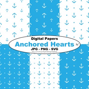 Anchored Hearts Digital Paper Set With 20 Patterns - Etsy