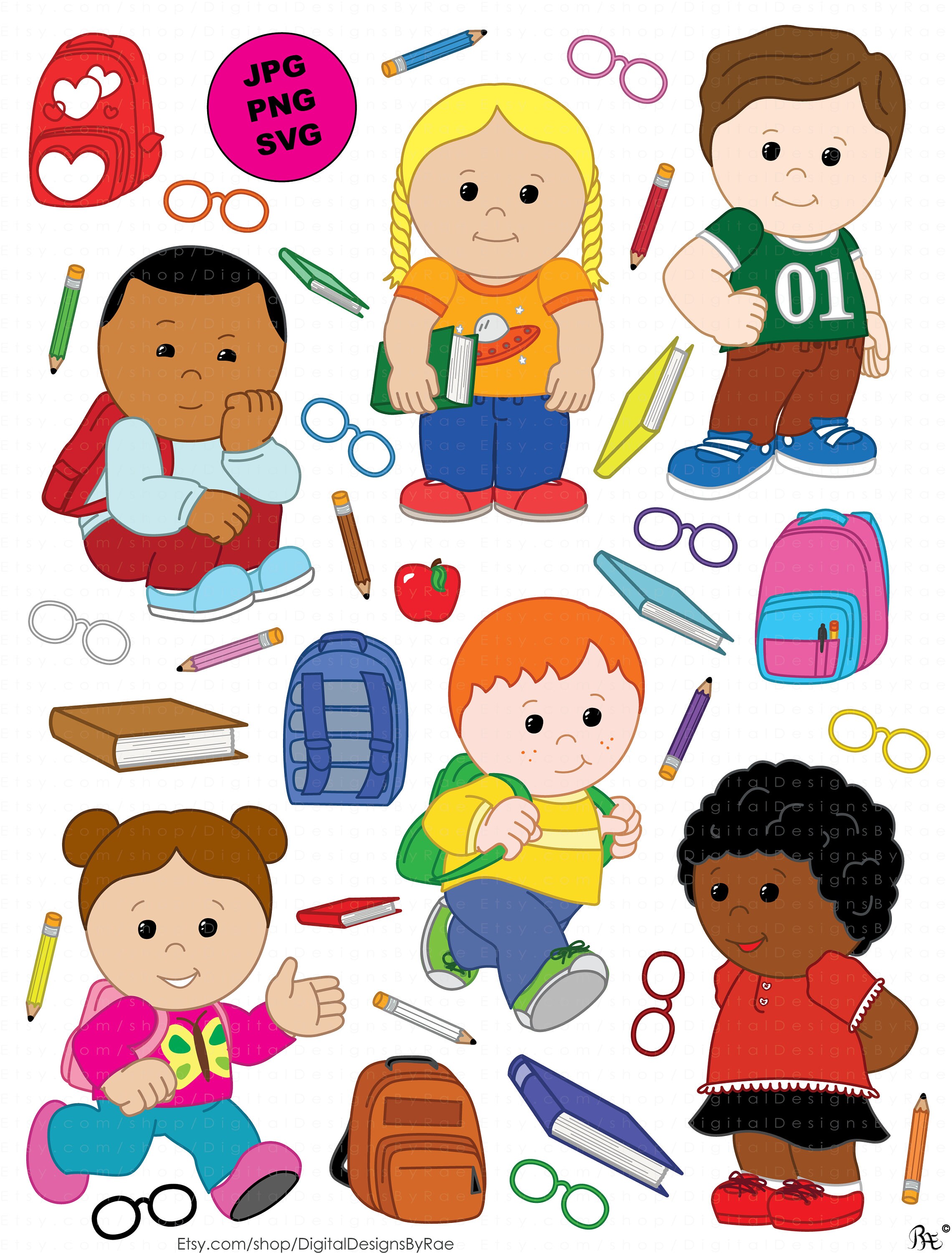Back to School Kids Digital Clipart Set - Etsy