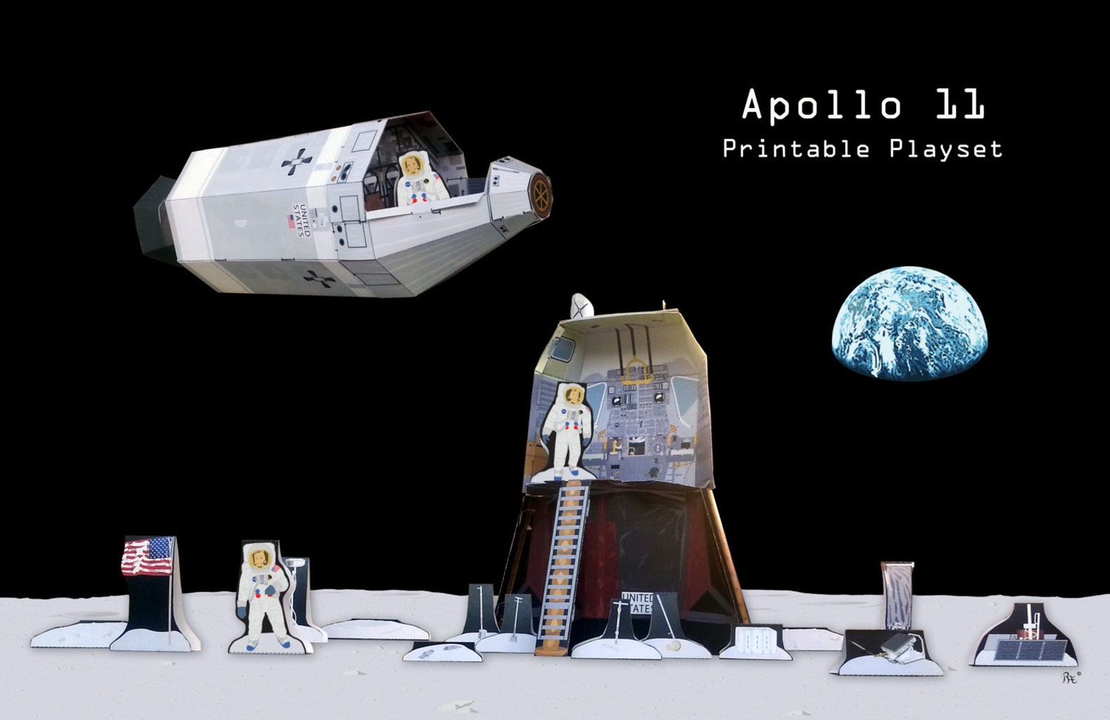 Apollo 11 Paper Toy Model & Educational Playset - Etsy