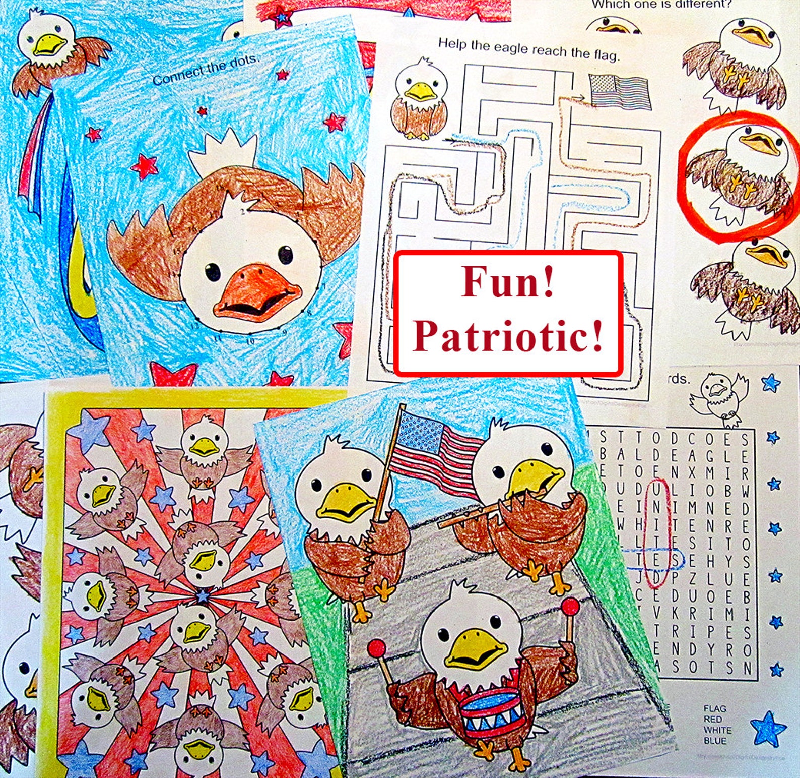 12 Bald Eagle Activity & Coloring Pages USA Patriotic Printables - Etsy