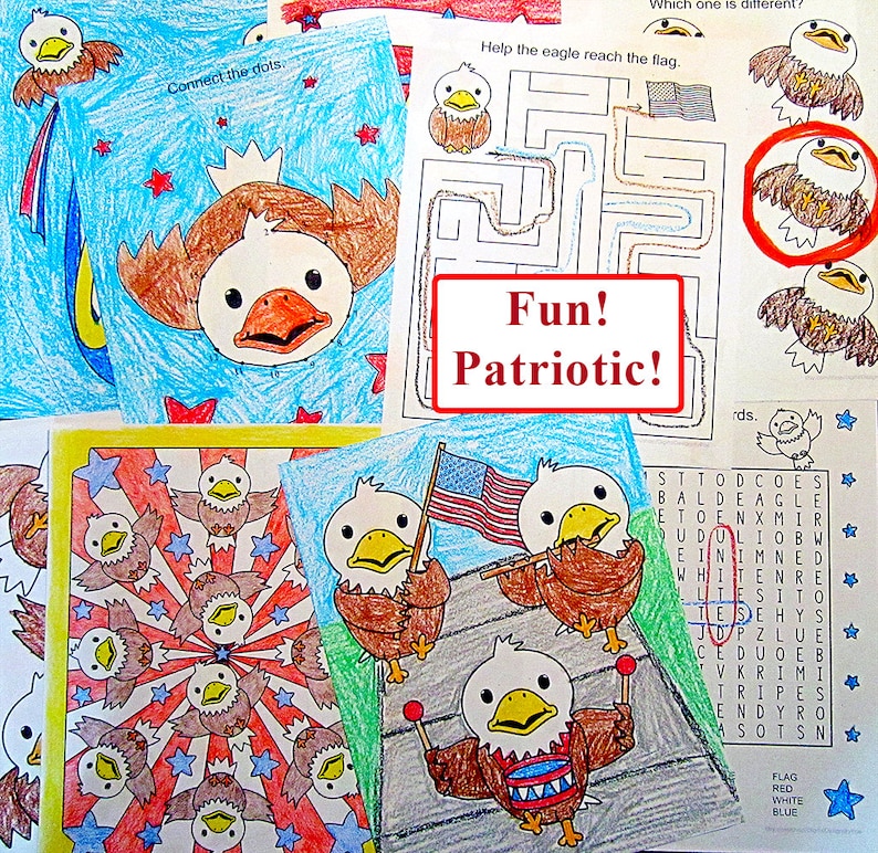 12 Bald Eagle Activity & Coloring Pages USA Patriotic Printables - Etsy